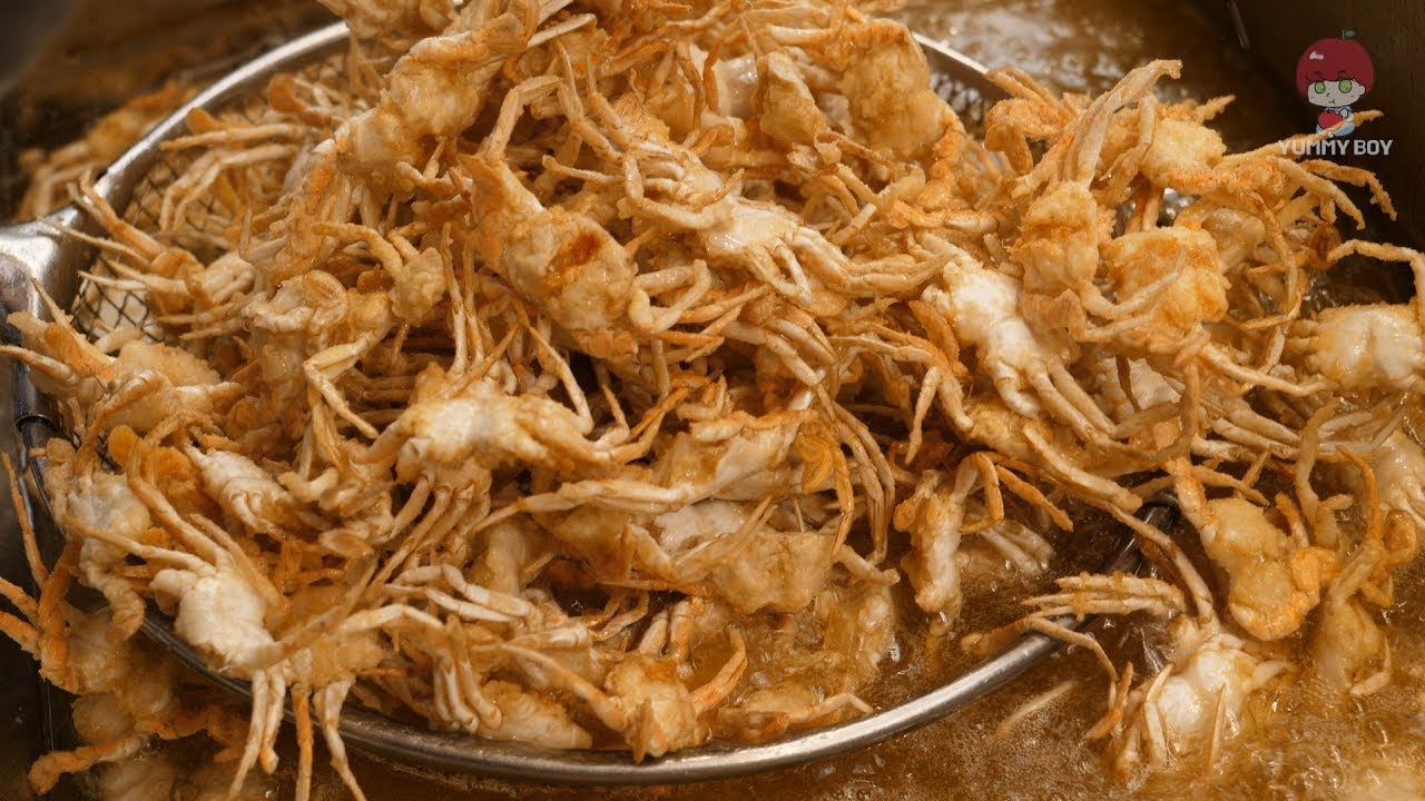 바삭바삭 베이비크랩, 왕새우, 오징어 튀김 - 신포시장 수찬이네 / カニの揚げ物, fried mini crab, shrimp ...