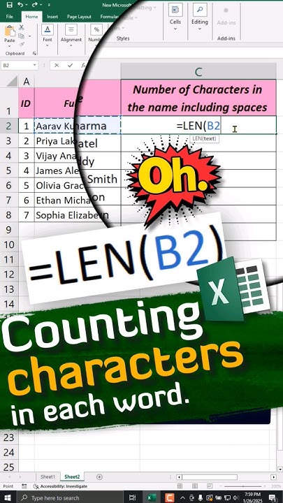 Want to Master Excel? Learn How to Count Characters in Each Word #exceltips #exceltricks - YouTube