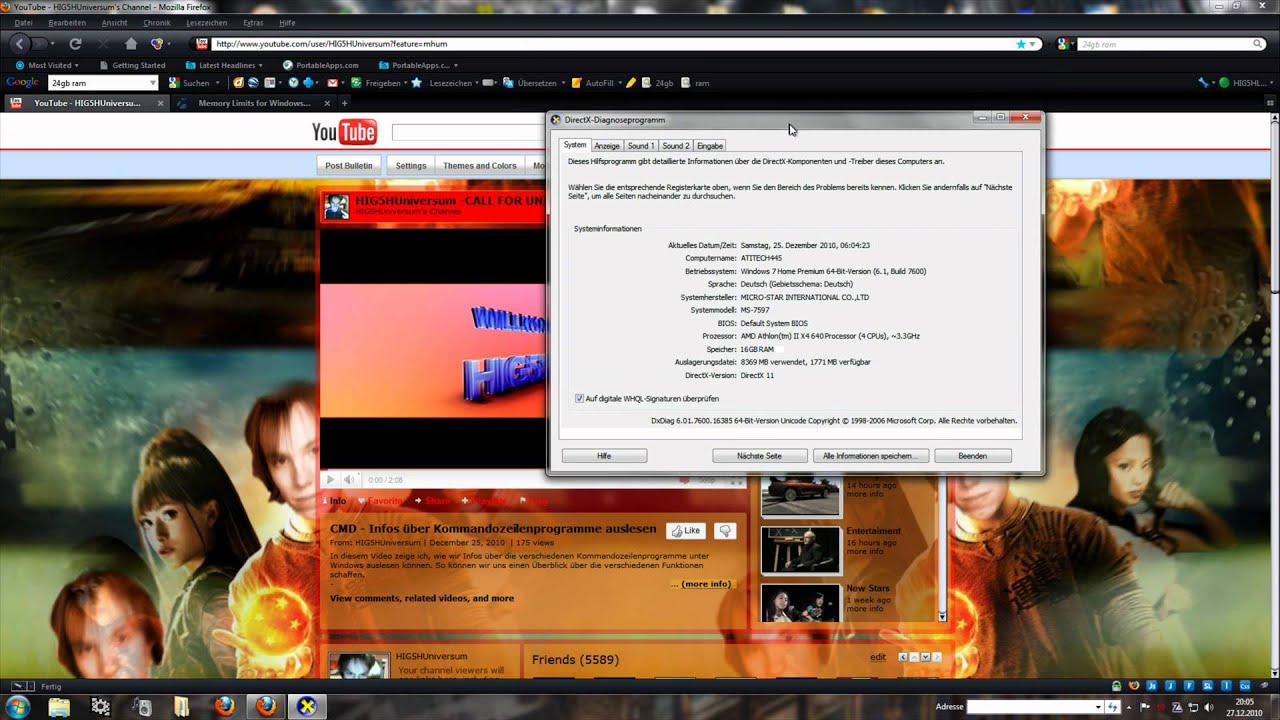 16GB Ram - Windows 7 Home Premium am Limit - YouTube