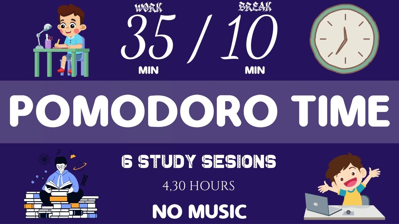 STUDY WITH ME FOR 4,30 HOURS | 35 MINS STUDY / 10 MINS BREAK | NO MUSIC | WITH ALARMS - YouTube