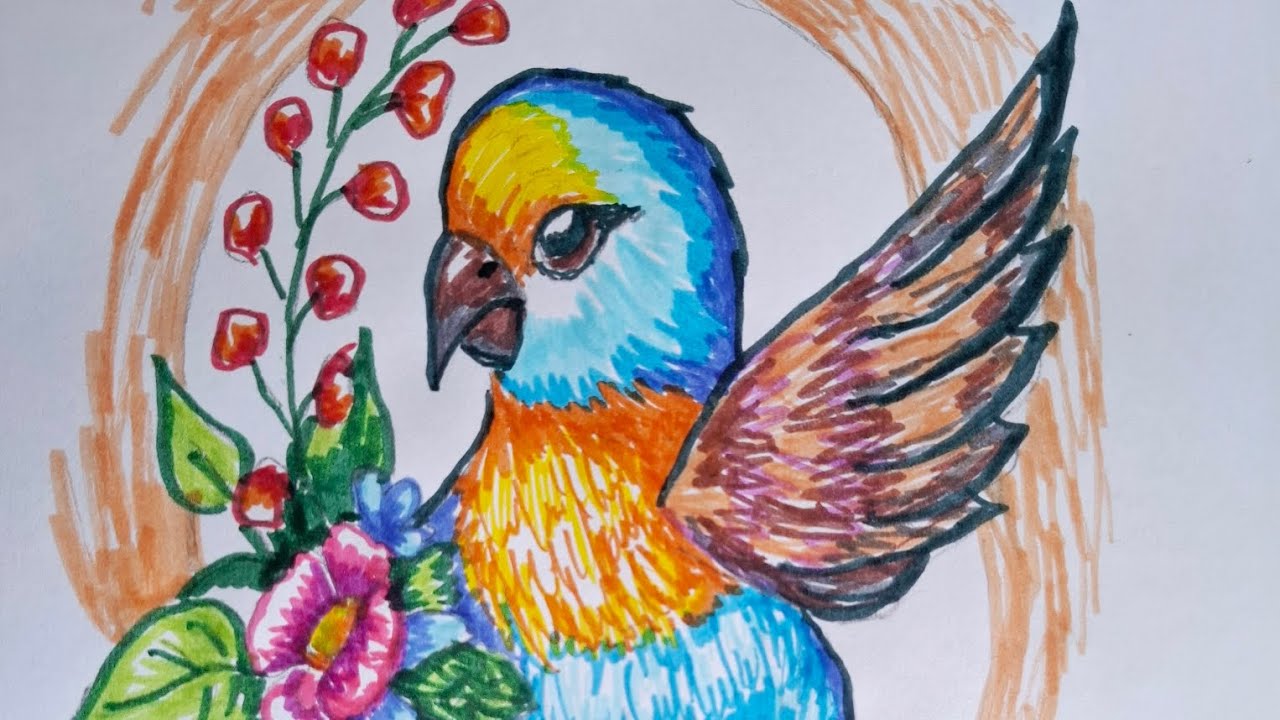 Fascinating drawing. I'm drawing a yellow and blue parrot with a clay ...