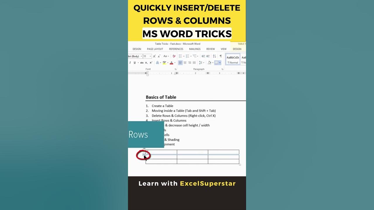 Easily Insert And Delete Rows And Columns In A Table Youtube