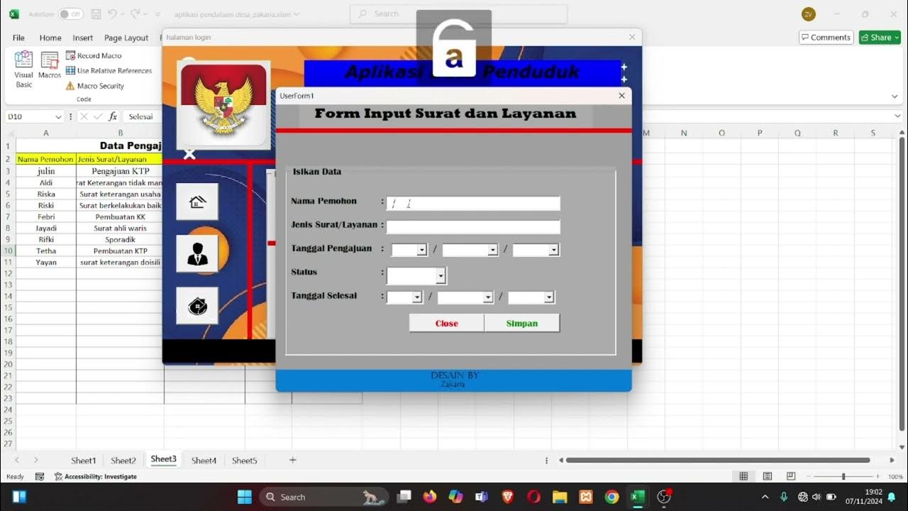 Demo aplikasi excel vba - Aplikasi input data penduduk - YouTube