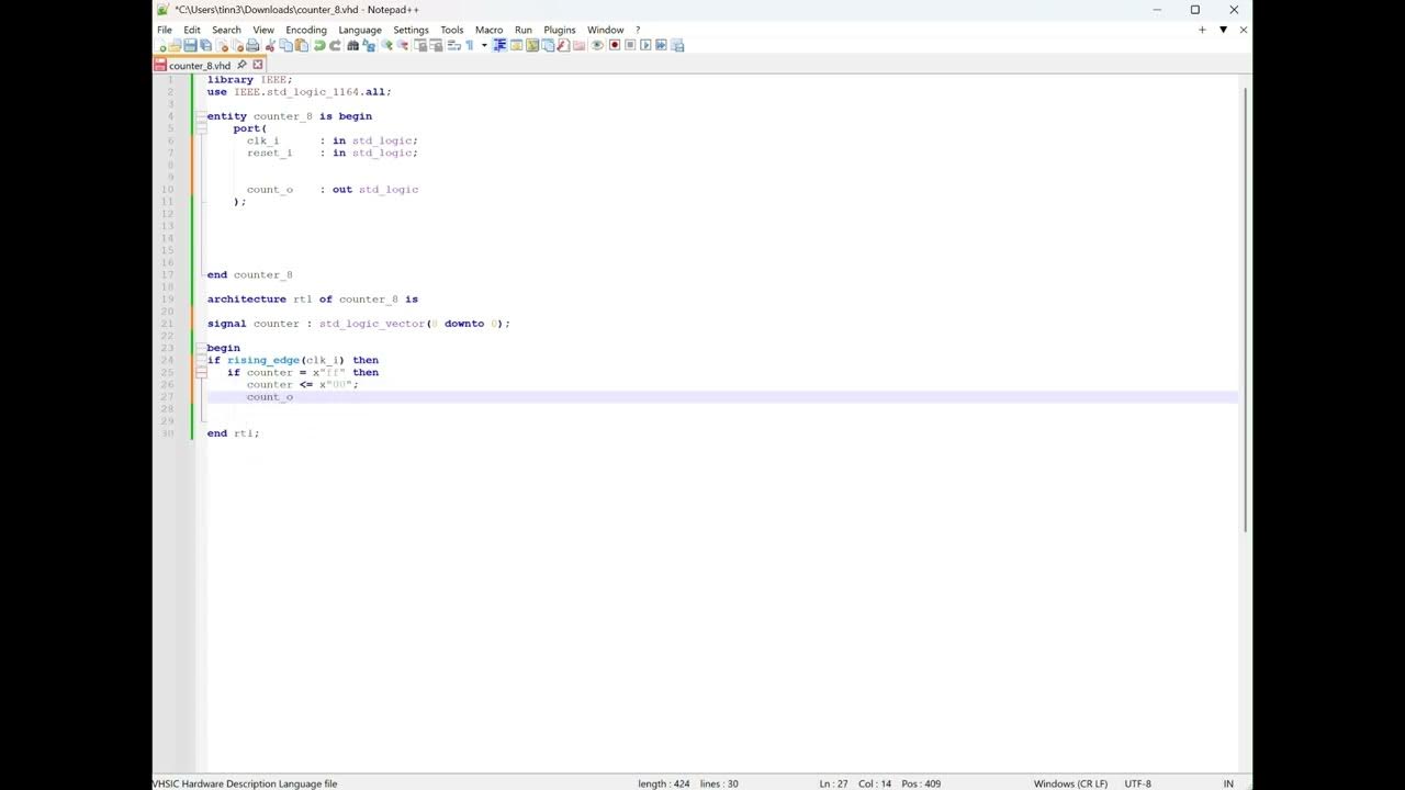 8 Bit Counter in VHDL - YouTube