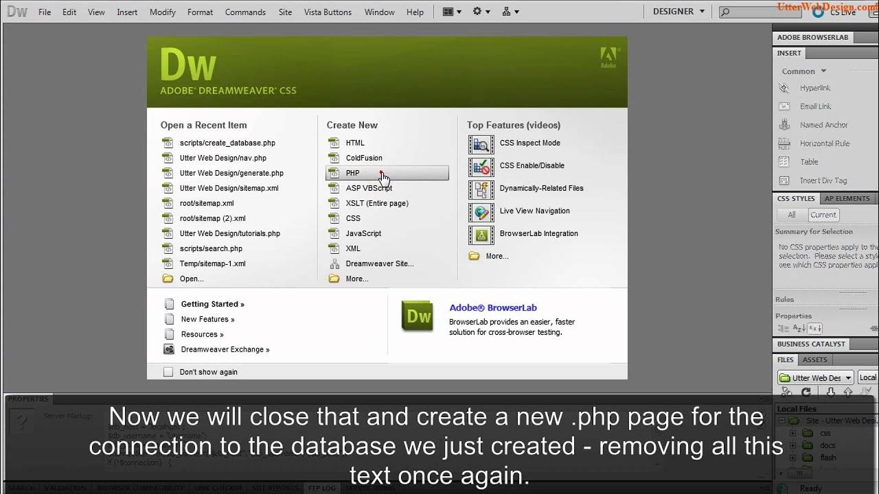 Mysql Beginners Tutorial Create And Connect To A Database Using Adobe Dreamweaver Youtube