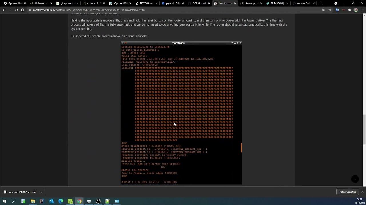 Setting up TFTP server over ethernet for the install/recovery process ...