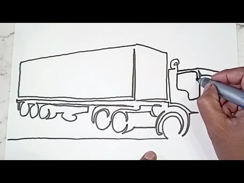 how to draw cargo truck continue line art design - YouTube