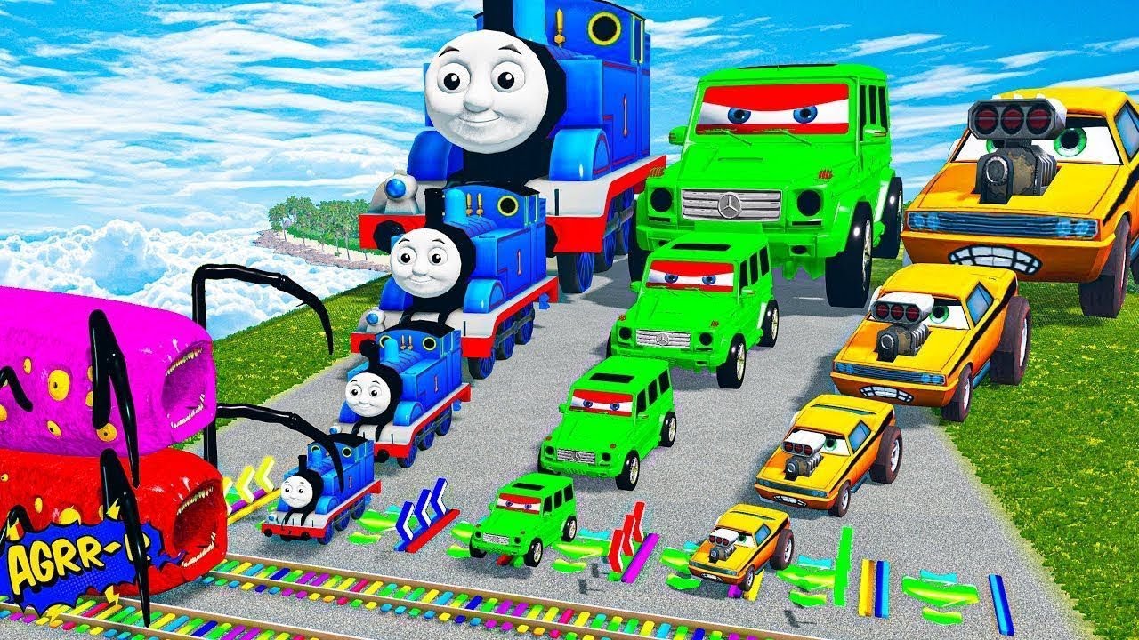 TRANSPORTING PIXAR CARS & FRUITS WITH COLORED & JOHN DEERE vs CLAAS vs ...