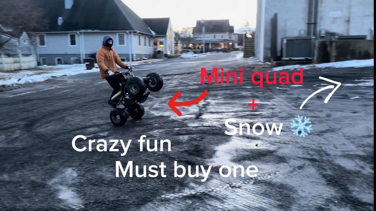 First time riding the mini quad in snow! 0 traction, so much fun! Eton ...