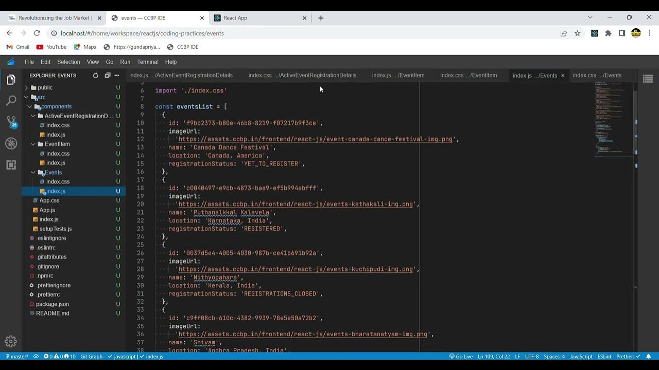 React Js Coding Practice 32 Events App — Ccbp Nxtwave Youtube