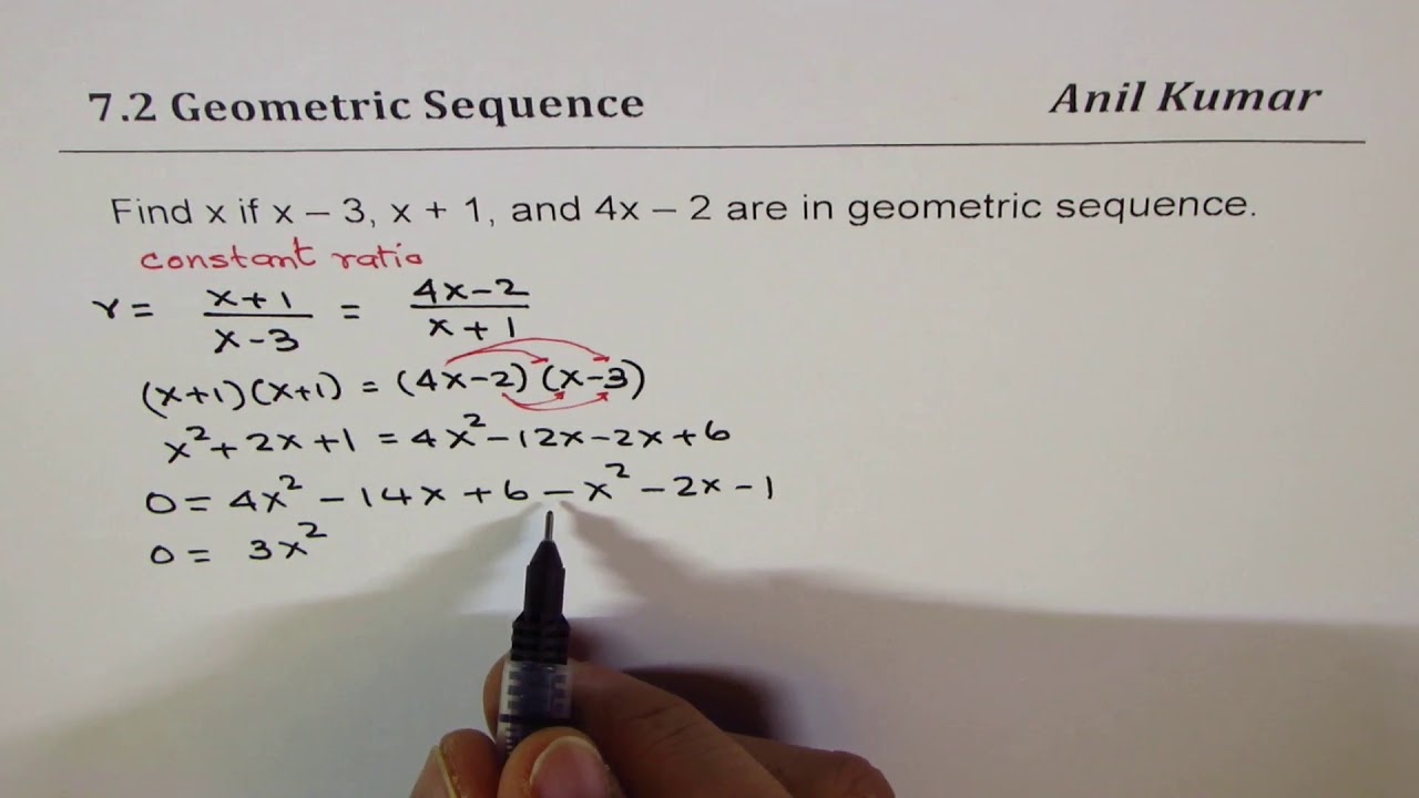 Find X For The Terms X 3 X 1 And 4x 2 In Geometric Sequence