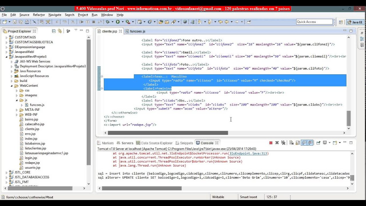 Aula 5474 Java Para Web 4 Jstl Custon Tags Para Sexo Masculino Feminino Automatico M F Youtube