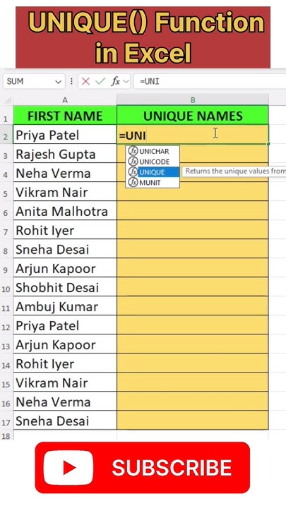 UNIQUE() Function in Excel#Excel UNIQUE() Formula#Excel#exceltutorial#shorts#viral#excelshorts# ...