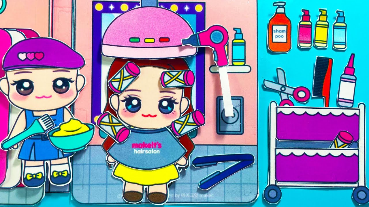 [🌸paper diy🌸] DIY Beauty Salon For Paper Dolls || Paper Doll Hair ...
