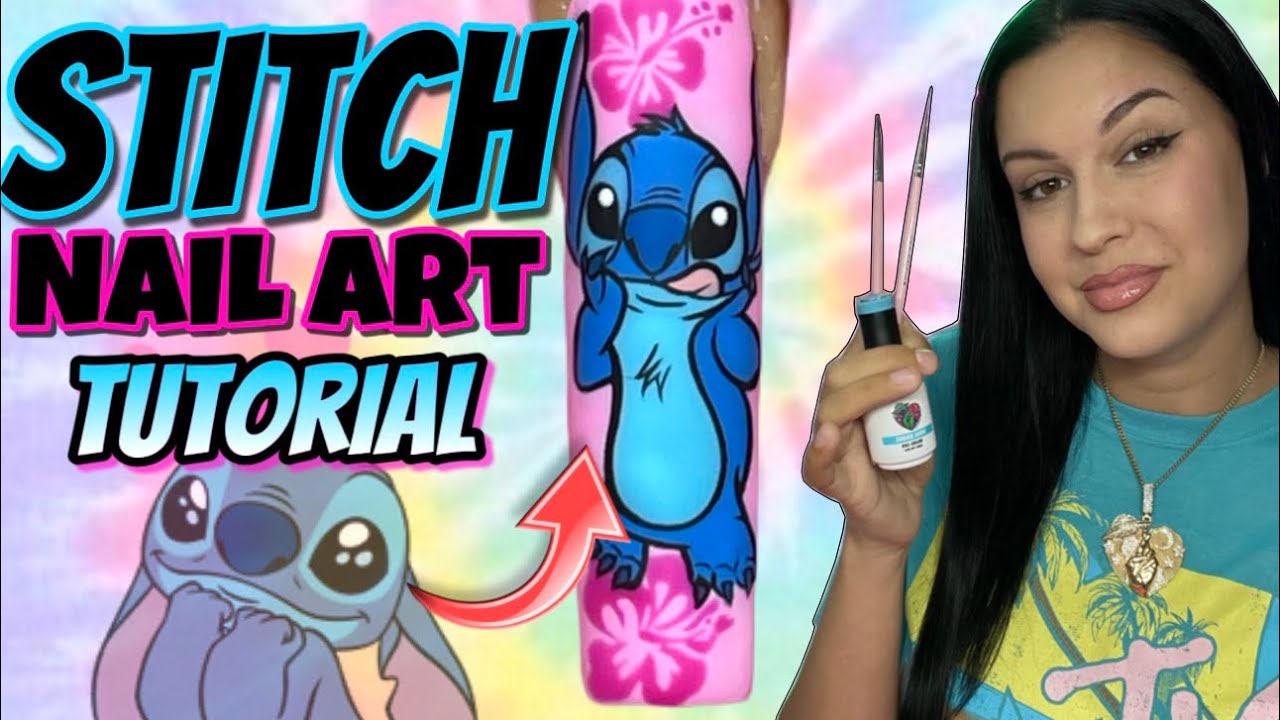 Easy STITCH Nail Art Tutorial!💙🌺 Cute Summer design using all ...