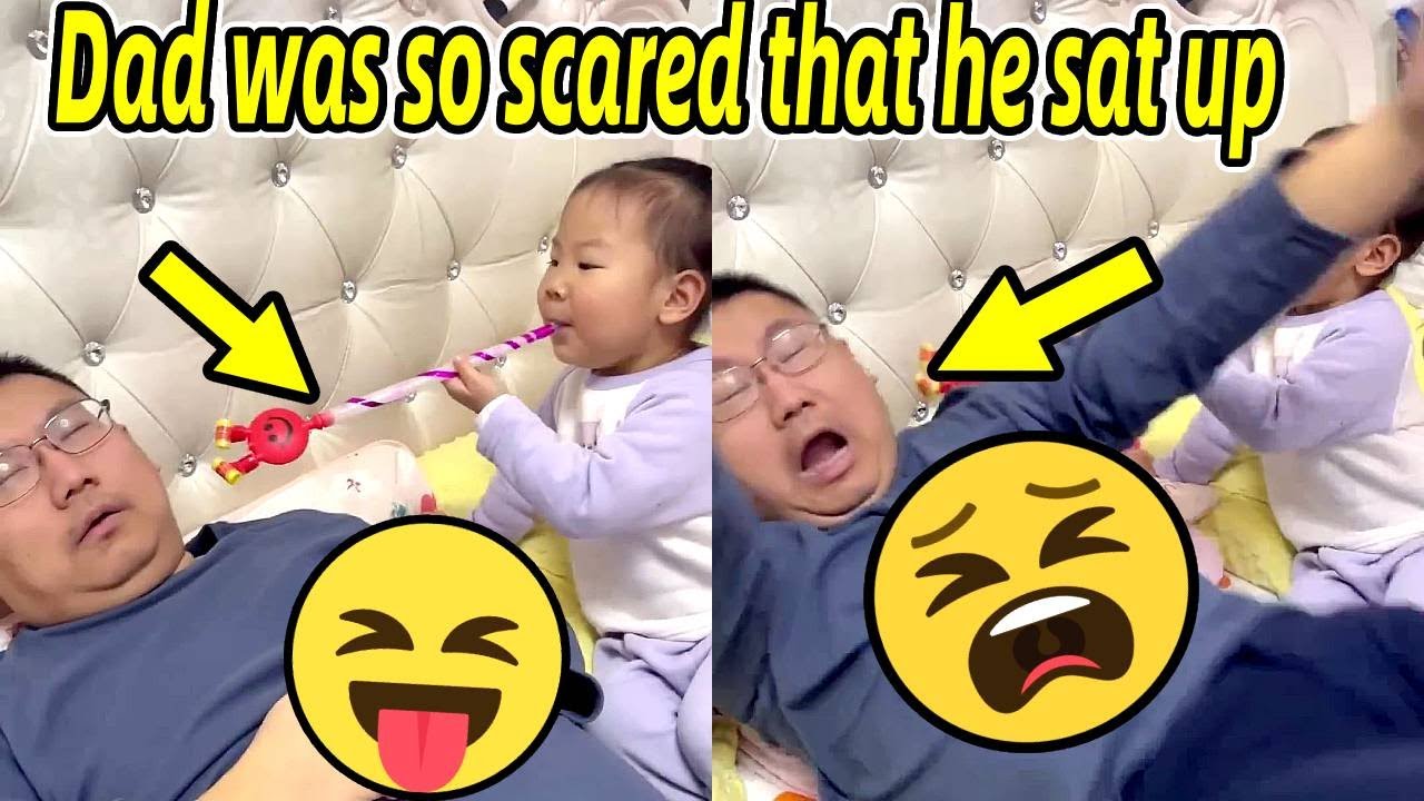 【女兒欺負爸爸】爸爸嚇到坐起來[Dad was so scared that he sat up] #寶爸帶娃 #男人帶娃系列 #爹帶娃系列 ...