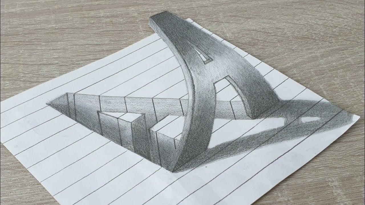 3D drawing of letter A | very easy 3D drawing for beginners - YouTube
