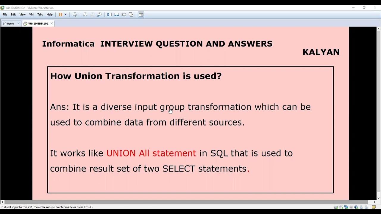 Informatica Power Center, Interview Q & A, Union Transformation, Informatica tutorial for ...