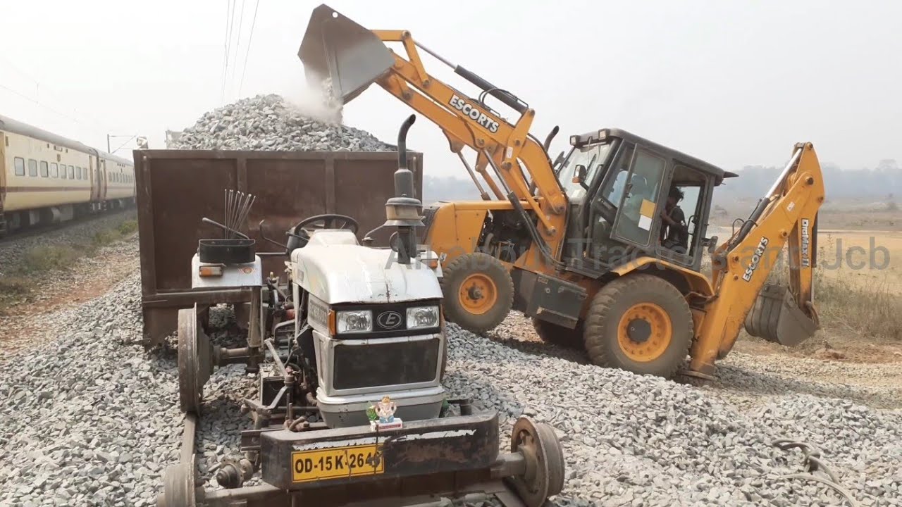 Eicher Tractor On Railway Track With Overloaded Trolley | Jcb Videos ...