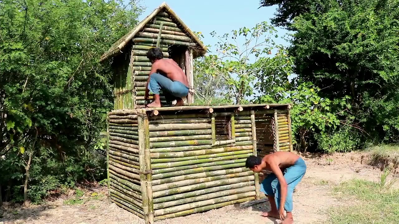Building Most Beautiful House Villa In the Deep Forest ( Bamboo 100% ...