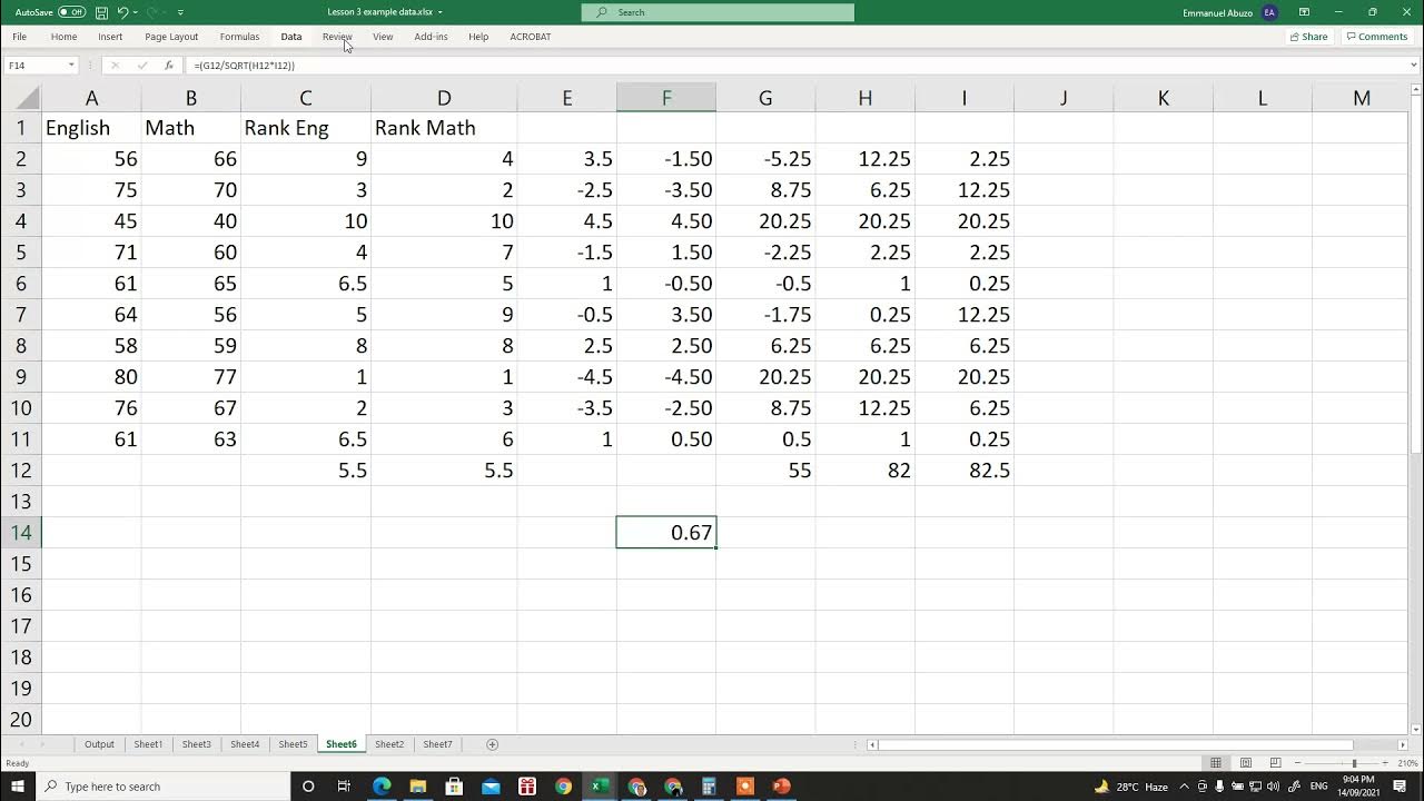 spearman's rank correlation with ties using megastat - YouTube