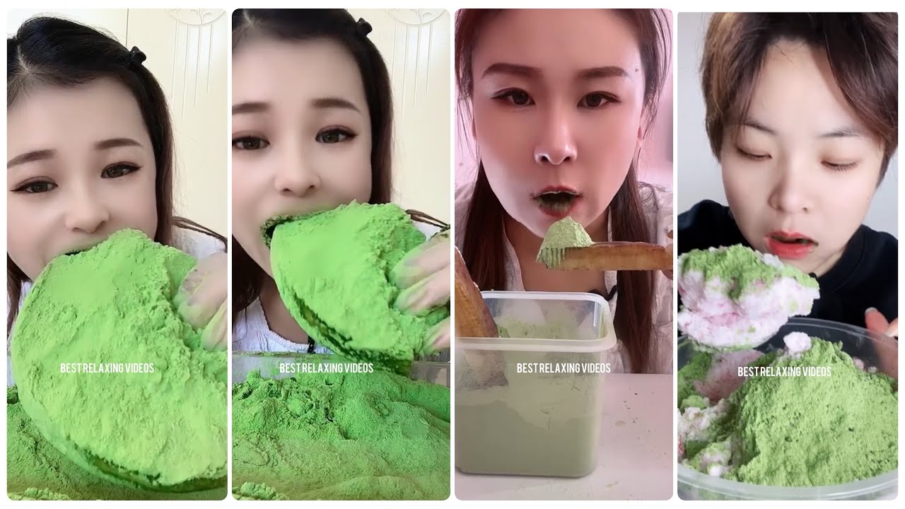 [ASMR] HEAVY MATCHA POWDERED ICE EATING MATCHA ASMR & ماتشا مثلج الأكل ...