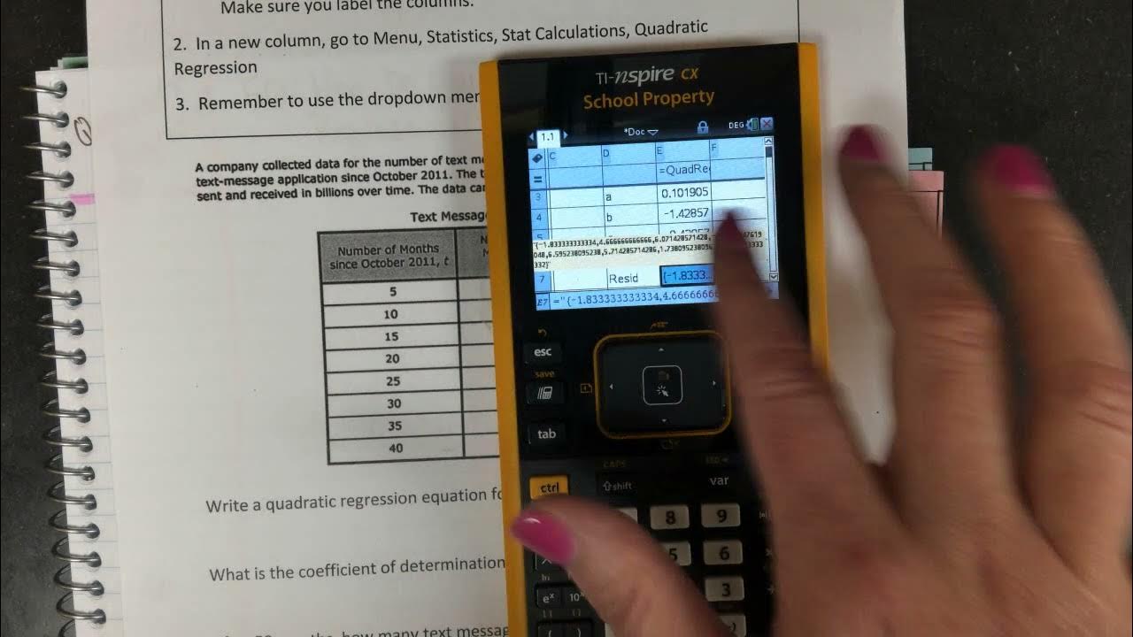 Quadratic Regression TI Nspire - YouTube