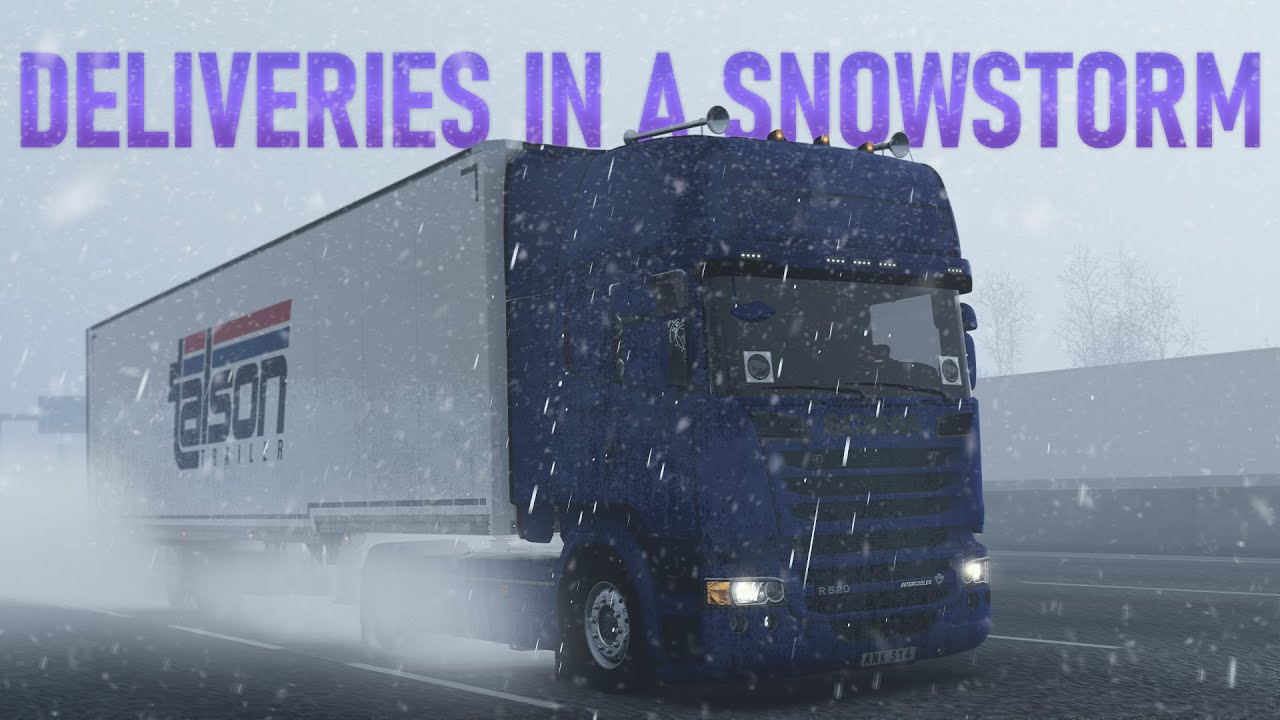 ETS2 1.46 - Scania R520 V8 Low-Deck in a SNOWSTORM - Slippery Roads ...