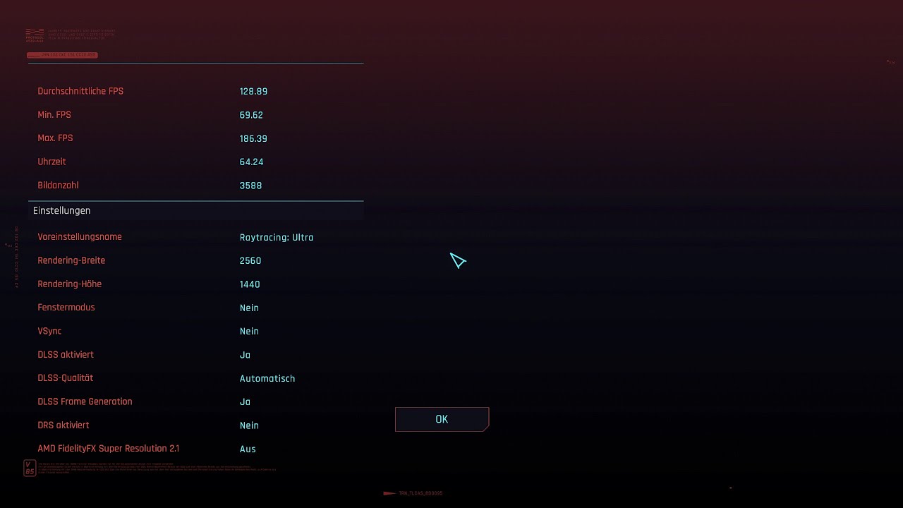 Cyberpunk 2077 1440p Bench Ultra Raytracing DLSS 3.0 auf einem Ryzen ...