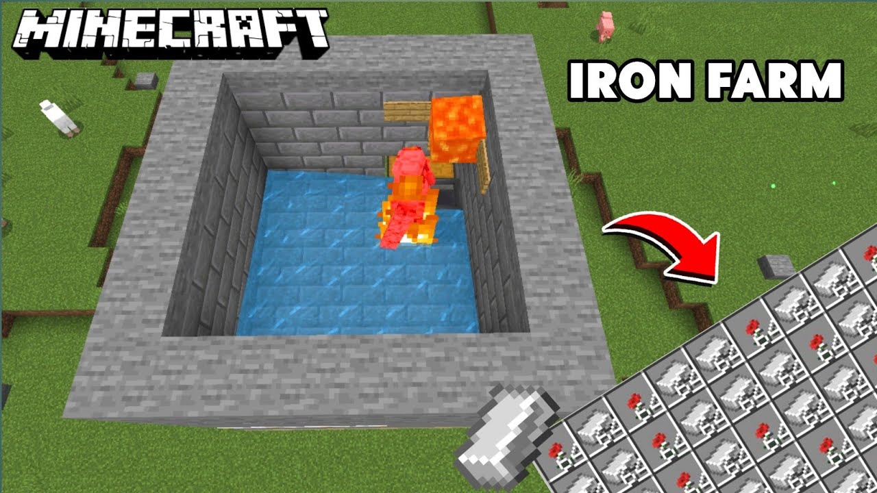 Minecraft PE Iron Farm Without Zombie Easy Tutorial 1.20 - YouTube