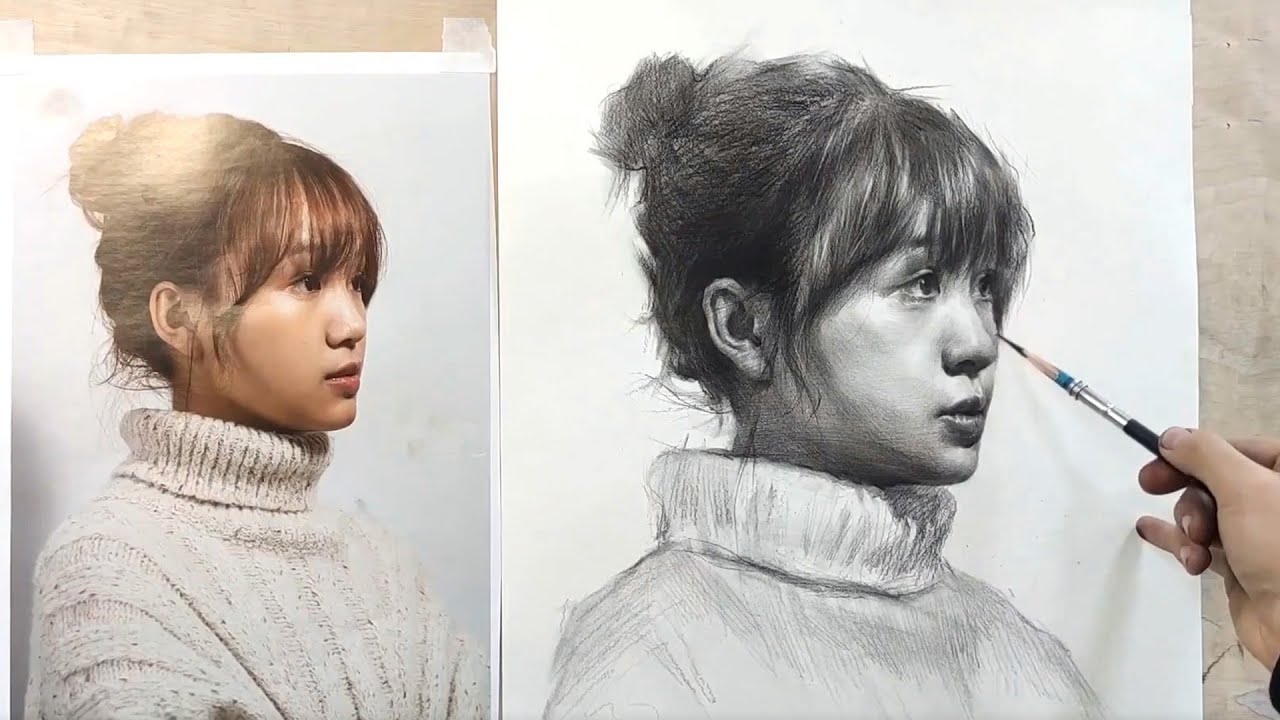 How to draw the Portrait of girl with pencil - YouTube