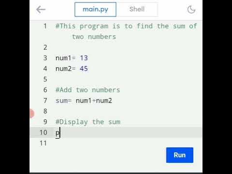 Simple Python program to find sum of two numbers ⚡ #pythontutorial #education #shorts - YouTube