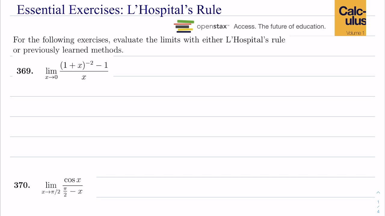 L’Hospital’s Rule: Four Examples. Openstax Calculus Vol. 1 - YouTube