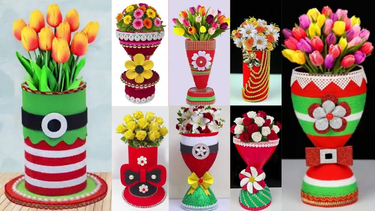 8 Economical Flower Vase Craft Ideas | Christmas Craft Ideas | Best Out ...