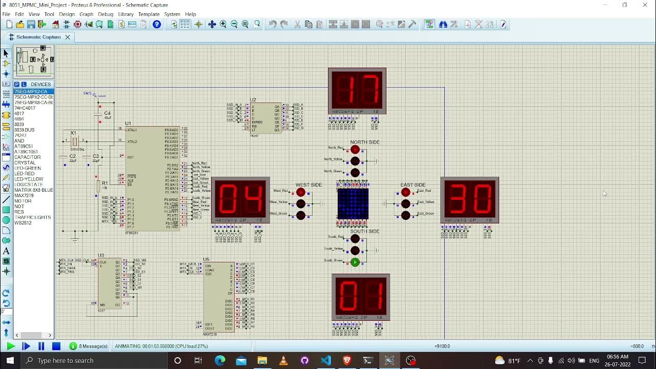 Four Traffic Light Junction Simulation in Proteus Design Suite - YouTube