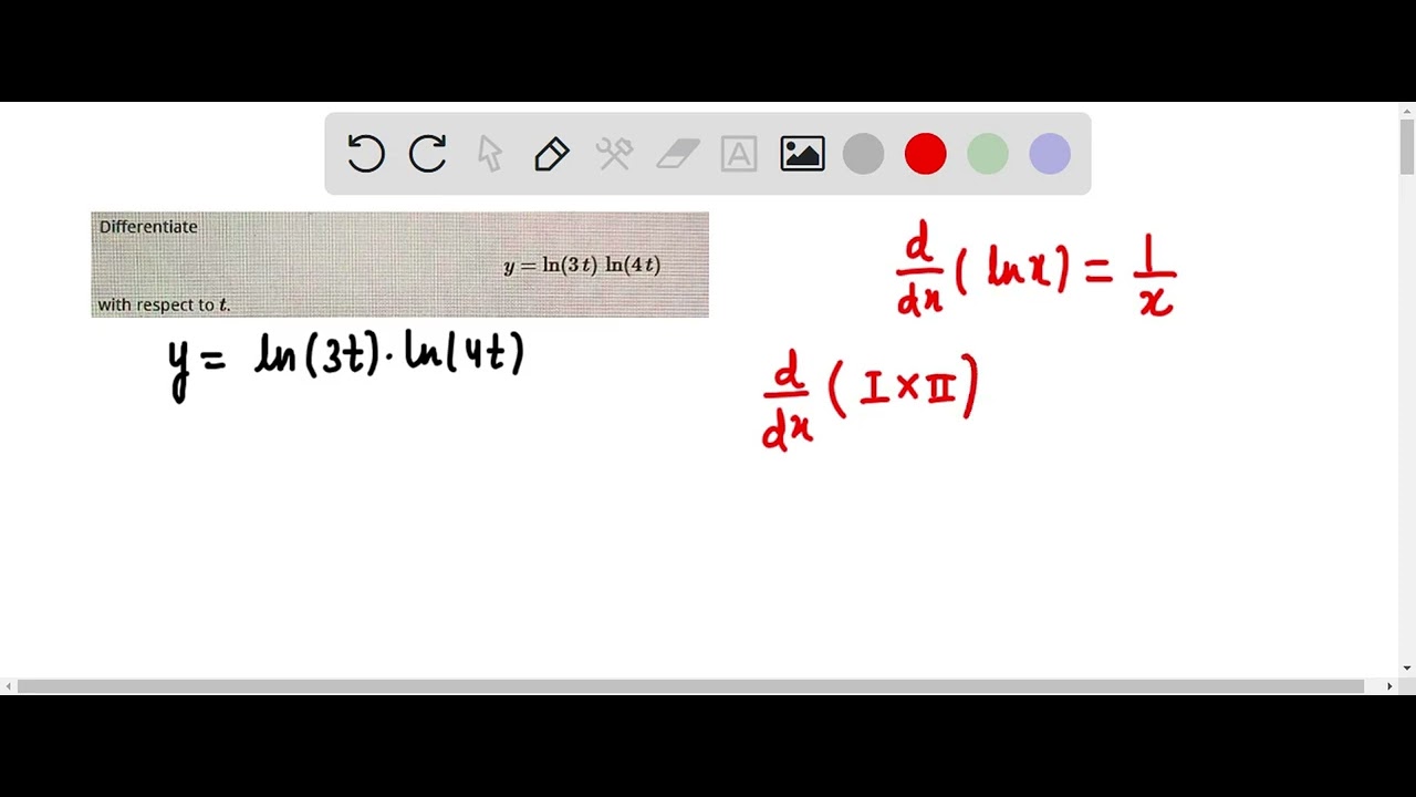 Differentiate y = ln(3t) ln(4t) with respect to t. - YouTube
