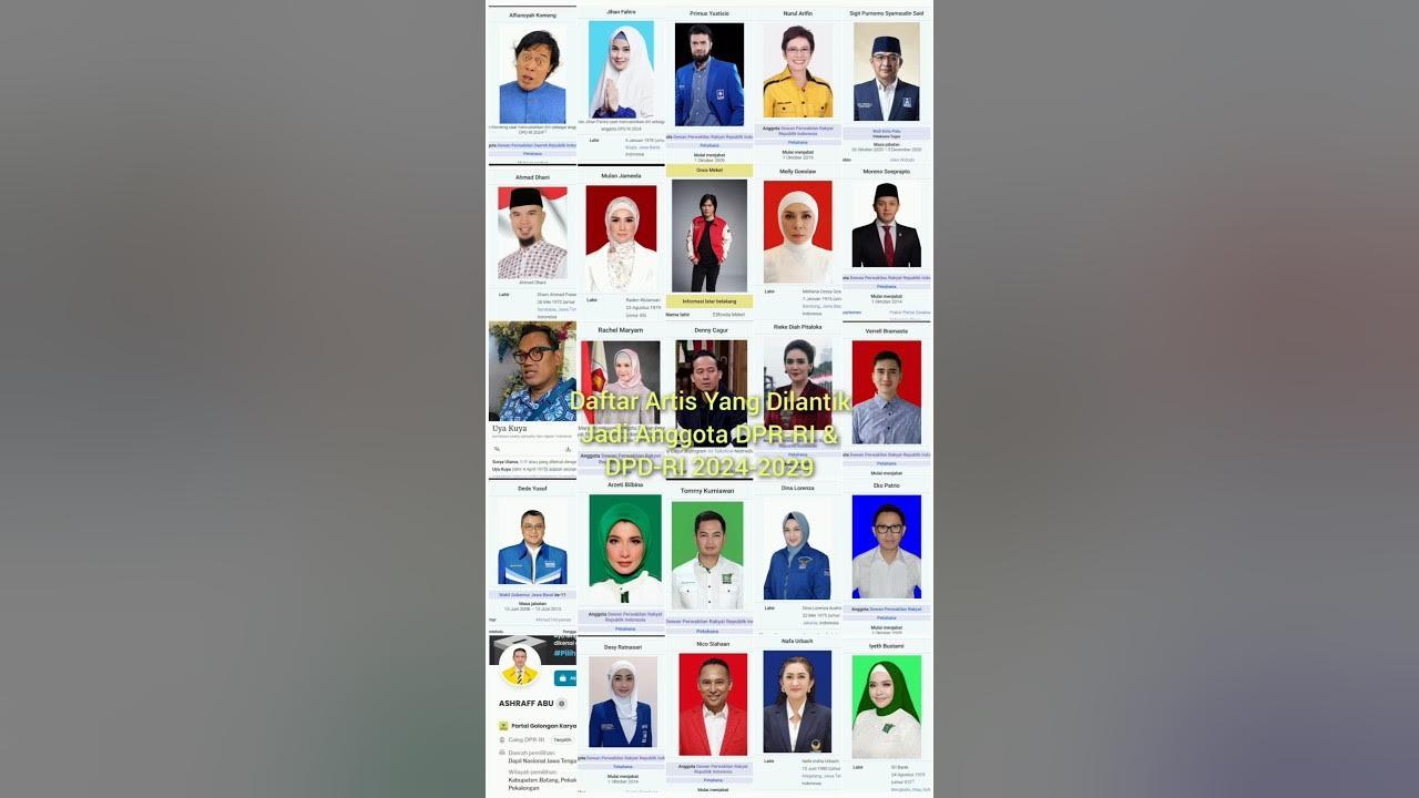 Daftar Artis yang Dilantik Jadi Anggota DPR dan DPD RI 2024-2029 #artis #dprri #dpdri #komeng ...