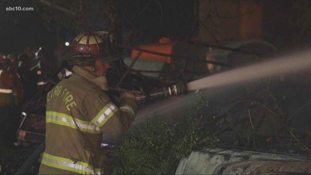 Homeless encampments, RVs catch fire near Haggin Oaks golf course - YouTube