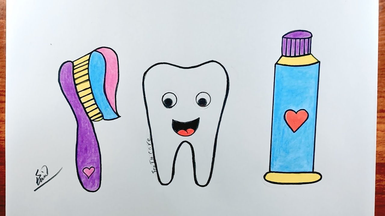How to Draw Toothpaste & Toothbrush 🪥 | Easy Step by Step Drawing for ...