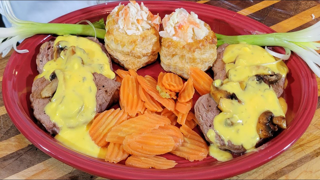 king crab legs, prime fillet Mignon, puff pastry, Bearnaise sauce ...