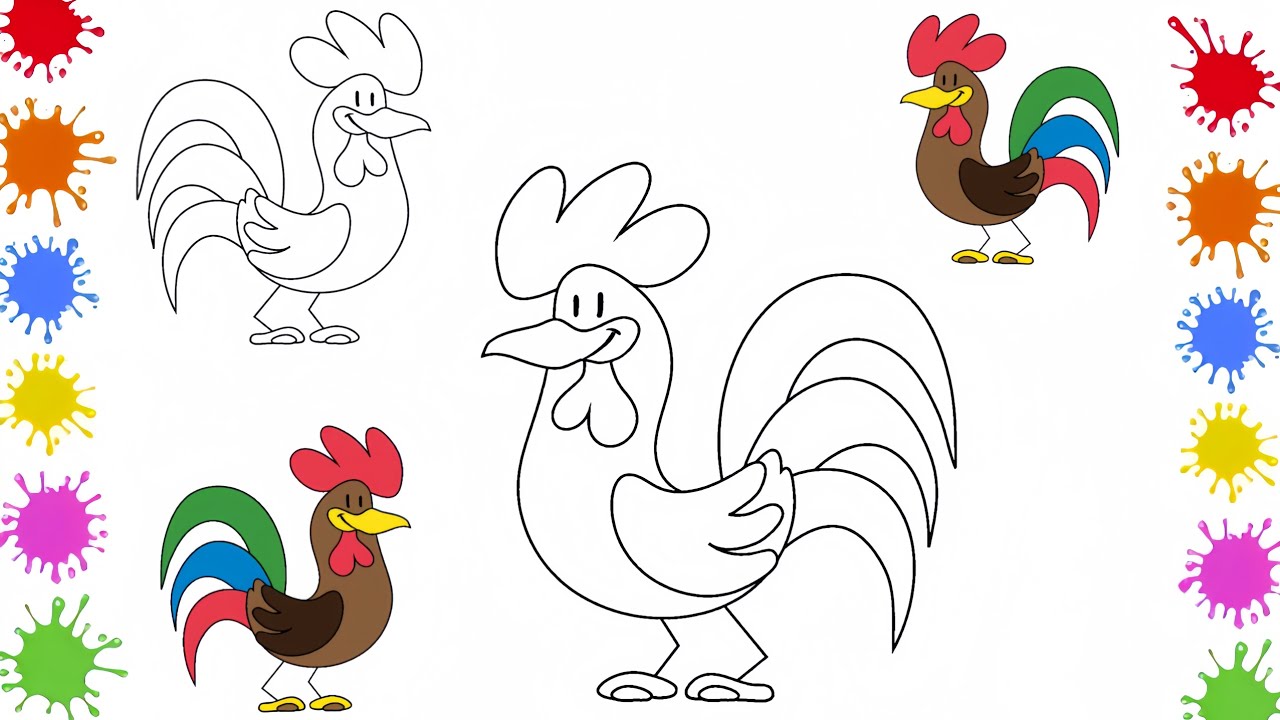 Rooster Drawing and Coloring Easy Step By Step tutorial for kids and ...