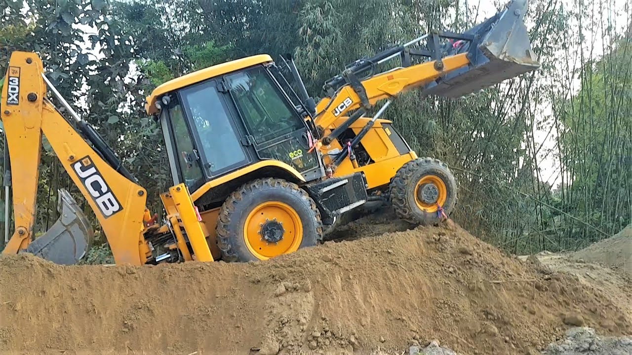 JCB Backhoe Operator Jumping and Making Fun - JCB Machine Making Drain ...