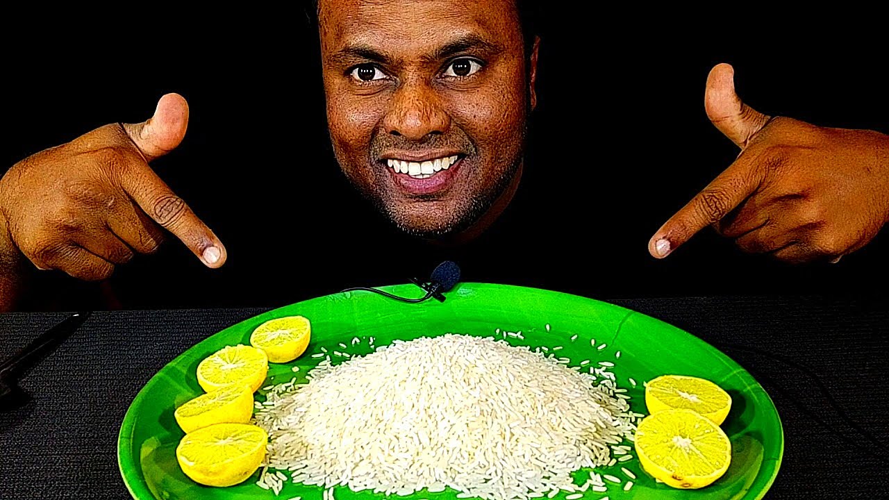 Asmr Raw Rice Eating | Eating Raw Rice With Lemon 🍋 - YouTube