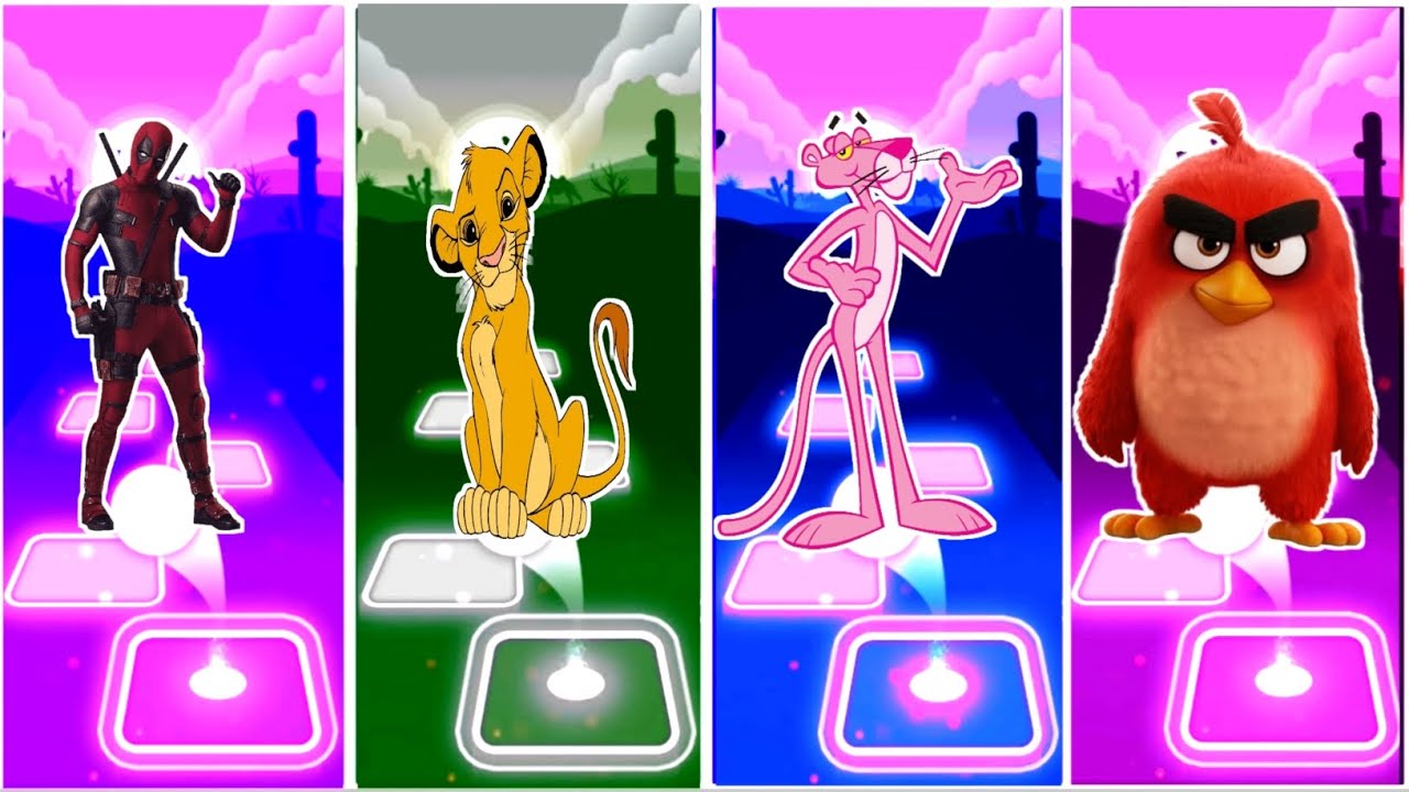 Deadpool 🆚️ Simba 🆚️ Pink Panther 🆚️ Red Angry Bird | Tiles Hop YT Pro ...