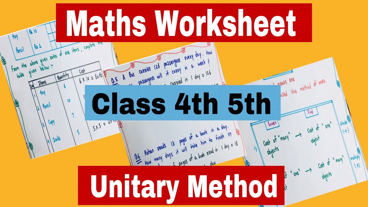 Maths worksheet class 4th 5th || Topic :- Unitary Method ...