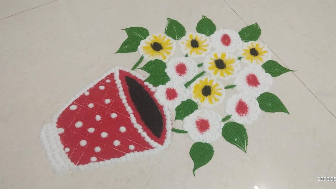 Very Easy flower pot rangoli designs ll rangoli designs ll Mansi art ...