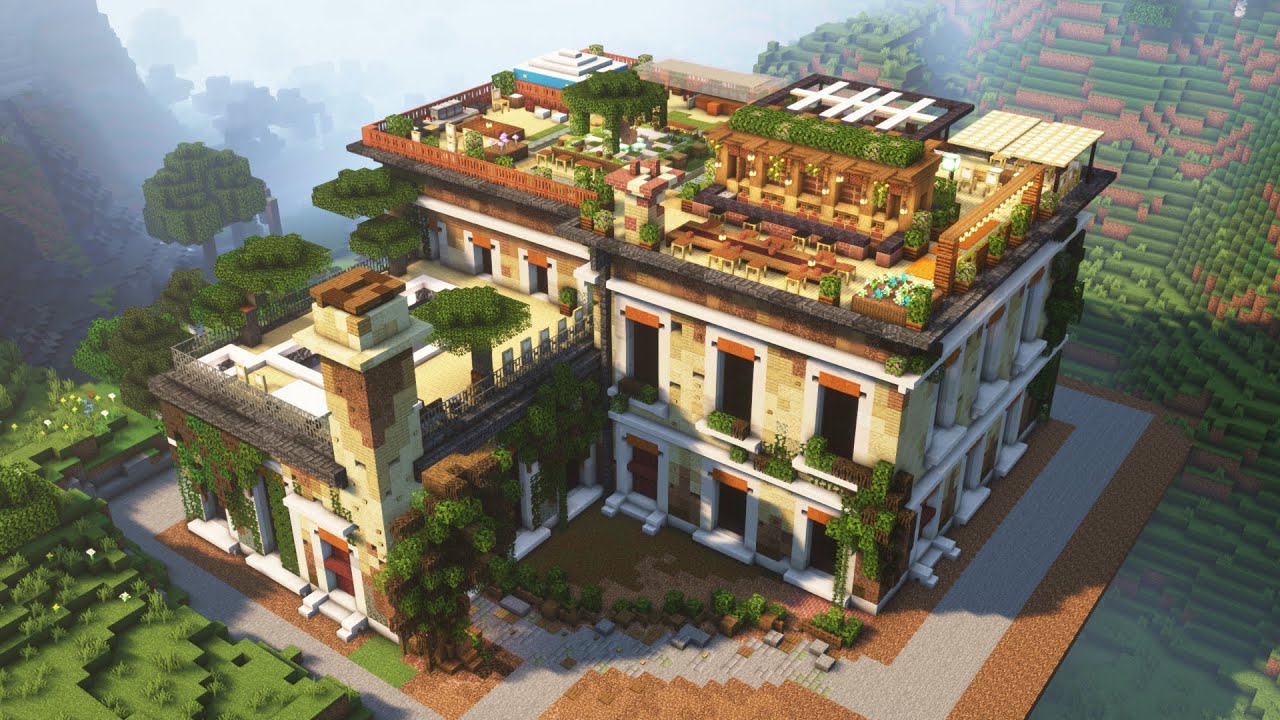 OLD Urban Minecraft Mansion - Overgrown with Fancy Rooftop - YouTube
