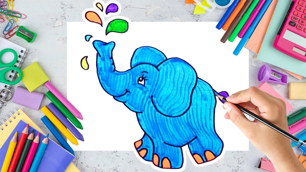 Blue Elephant Drawing and Coloring | Draw a Elephant | Elephant ...