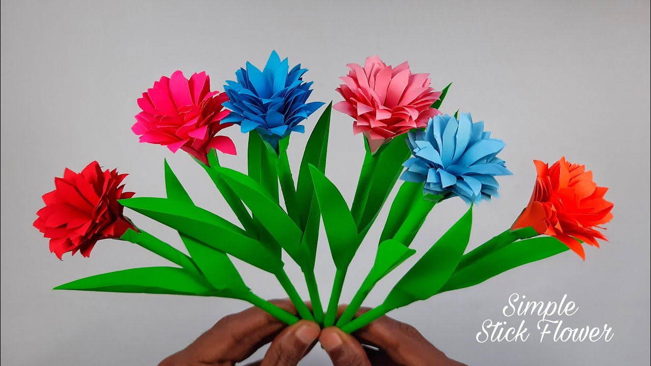 Simple Stick Flowers | Easy To Make Colorful Stick Flowers || SUNIL ...
