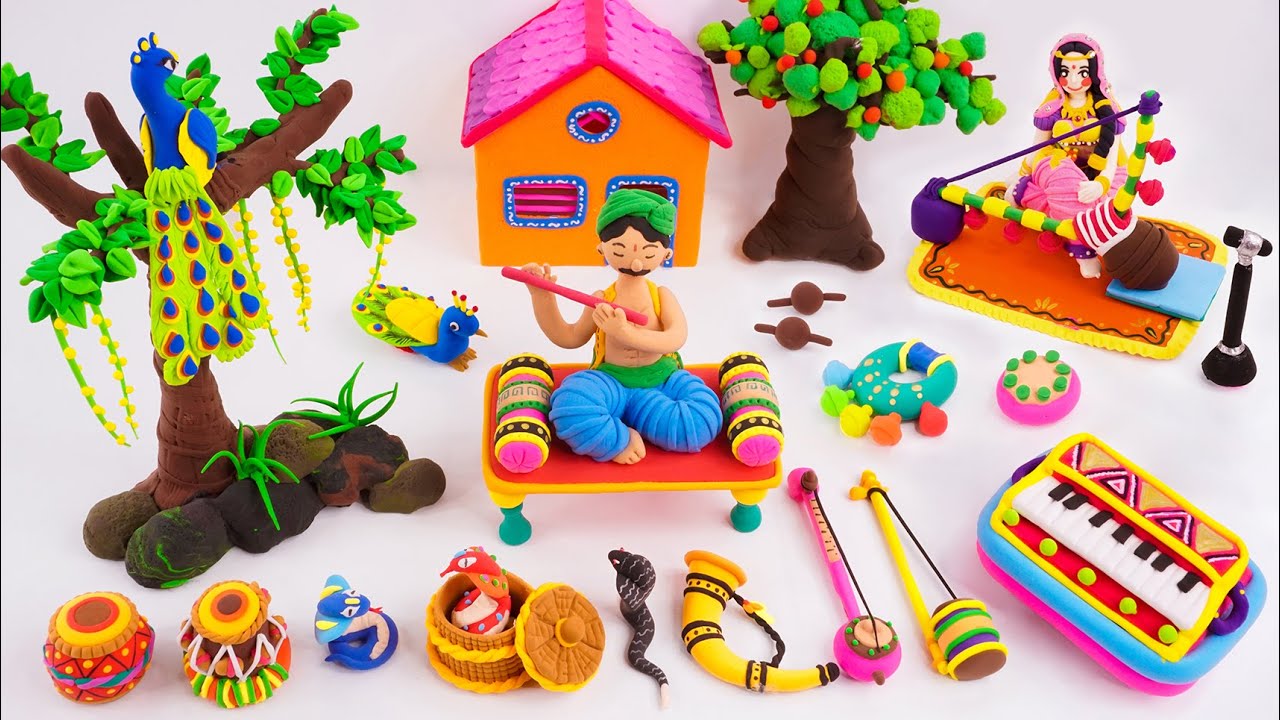 DIY How to Make Polymer Clay Miniature House, Snake, Peacock, Charpai ...